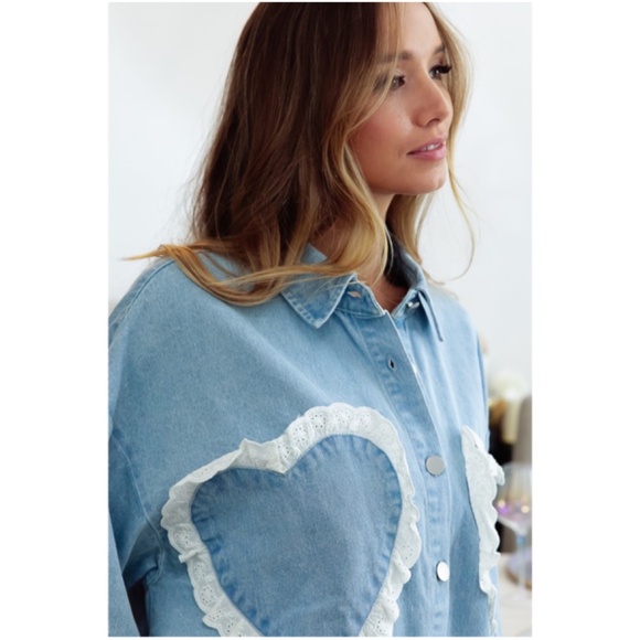 BiBi | Tops | Bibi Light Wash Heart Lace Frayed Hem Button Down Shirt ...